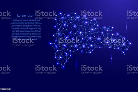 도미니카 공화국 지도 다각형 모자이크 라인 네트워크 광선 및 벡터 일러스트 레이 션의 공간 별 0명에 대한 스톡 벡터 아트 및