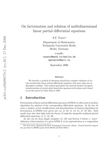 Pdf On Factorization And Solution Of Multidimensional Linear Partial