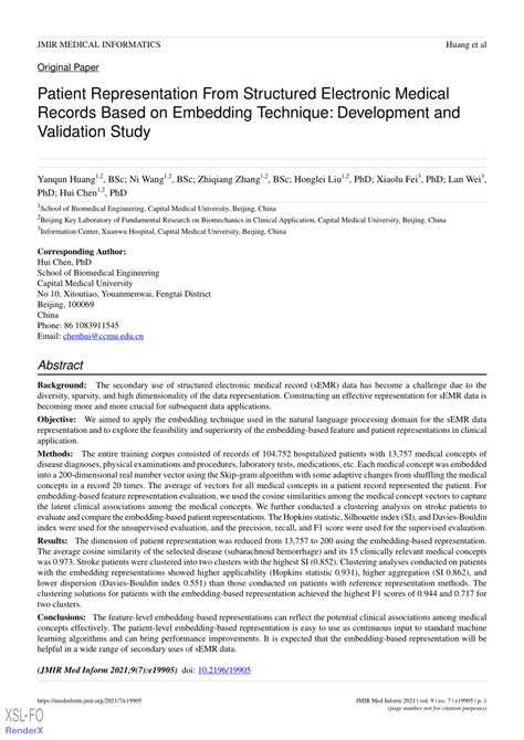 Pdf Patient Representation From Structured Electronic Medical Records