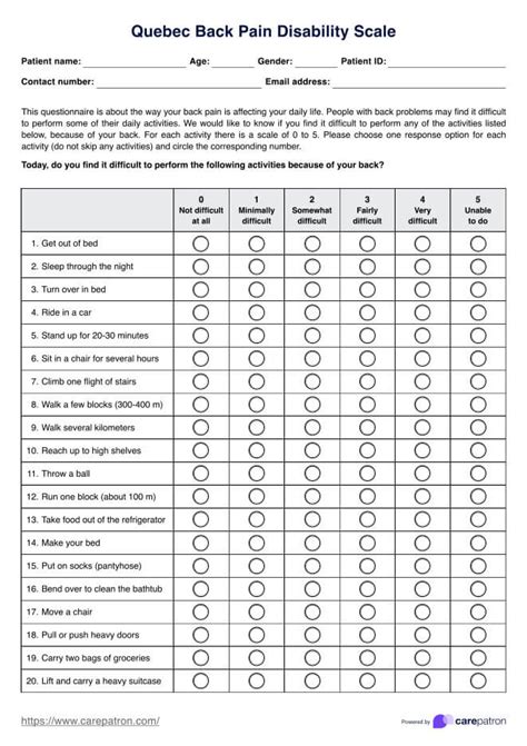 Functional Status Questionnaire Fsq And Example Free Pdf Download