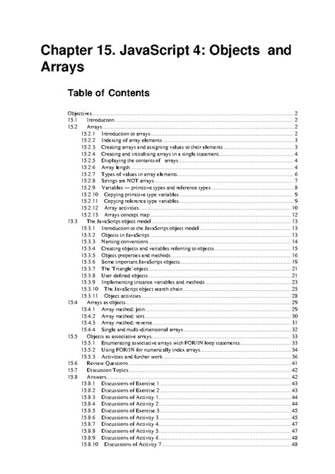 Chp15 Javascript 4 Objects And Arrays Overview And Key Concepts Studocu