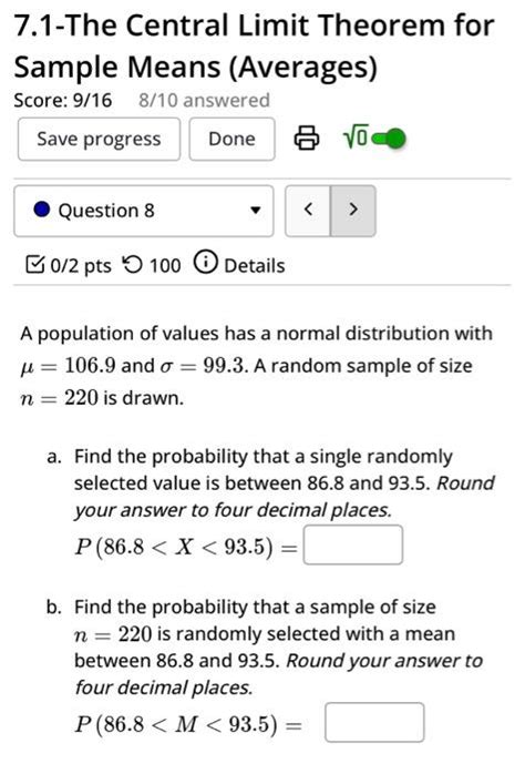 Solved The Central Limit Theorem For Sample Means Chegg