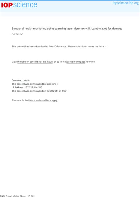 Pdf Structural Health Monitoring Using Scanning Laser Vibrometry I Lamb Wave Sensing
