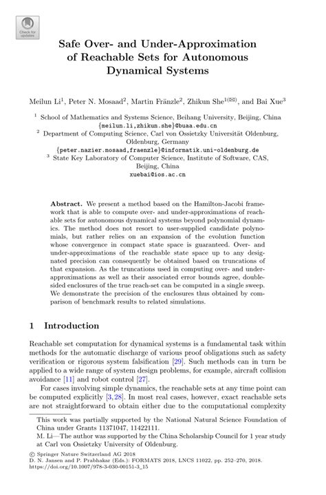Pdf Safe Over And Under Approximation Of Reachable Sets For