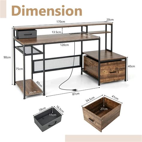 Costway 170cm Computer Desk Workstation Home Office Desk Wpower