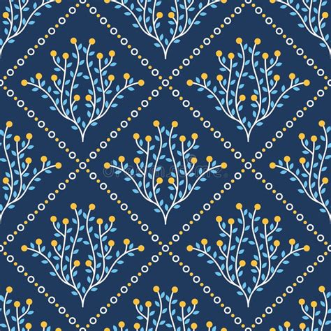 Summer Themed Blue Botanical Pattern Stock Vector Illustration Of