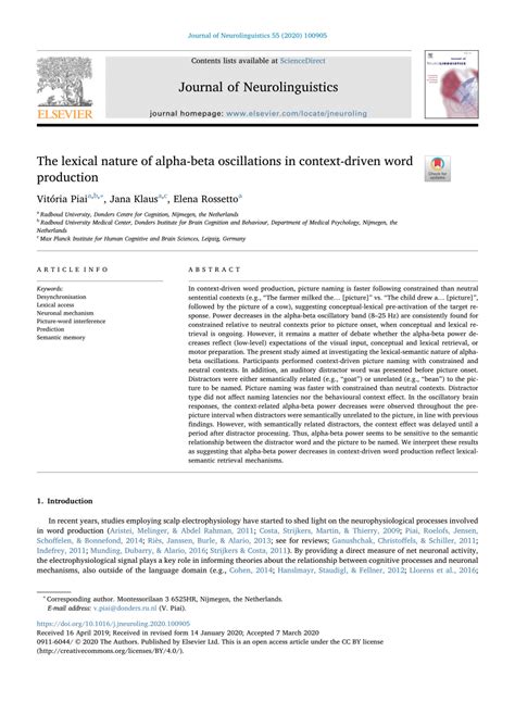 Pdf The Lexical Nature Of Alpha Beta Oscillations In Context Driven Word Production