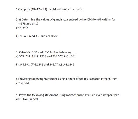 solved 1pute 18∧17−29 mod4 without a calculator 2 a