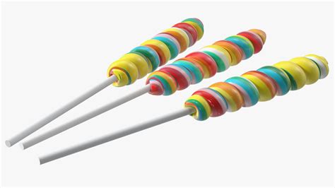 Three Rainbow Twisty Twirl Hard Lollipop Candy Sweets 3d Model 19 3ds Blend C4d Fbx Max