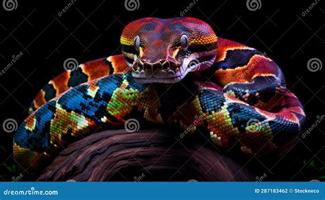 Vibrant Colorful Python On Dark Background Stock Illustration
