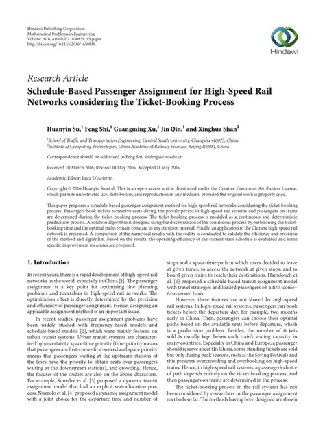 Pdf Schedule Based Passenger Assignment For High Speed Rail Networks Considering The Ticket