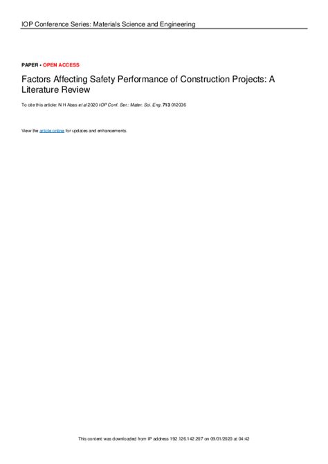 Pdf Factors Affecting Safety Performance Of Construction Projects A Literature Review