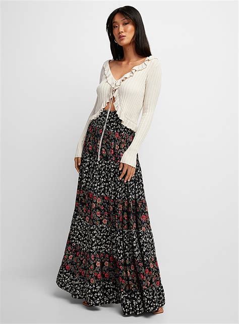 Floral Patchwork Maxi Tiered Skirt Icône Womens Maxi Skirts And Long