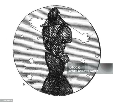 영국 풍자 만화 캐리커처 일러스트레이션 그의 뒤에 하늘에 혜성과 남자의 그림자 머리 대형에 대한 스톡 벡터 아트 및 기타 이미지