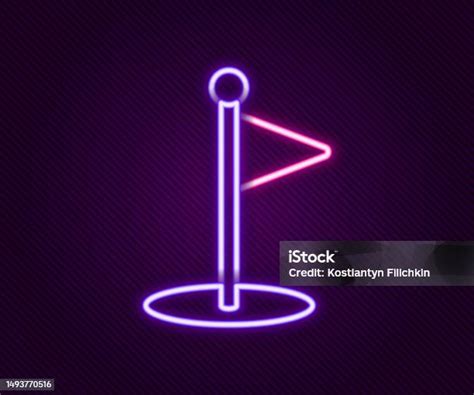 검은 색 배경에 고립 된 빛나는 네온 라인 골프 플래그 아이콘 골프 장비 또는 액세서리 다채로운 개요 개념 벡터 개인 장식품에 대한 스톡 벡터 아트 및 기타 이미지 Istock