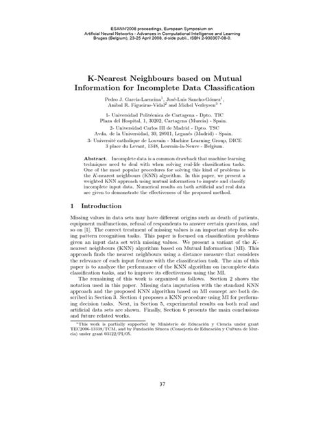k nearest neighbours based on mutual inf pdf statistical