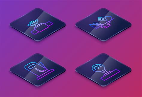 아이소 메트릭 라인 산업 파이프 및 밸브 휘발유 또는 주유소 난파 된 유조선 선박 및 게이지 스케일을 설정합니다 파란색 사각형 버튼입니다 벡터 0명에 대한 스톡 벡터 아트