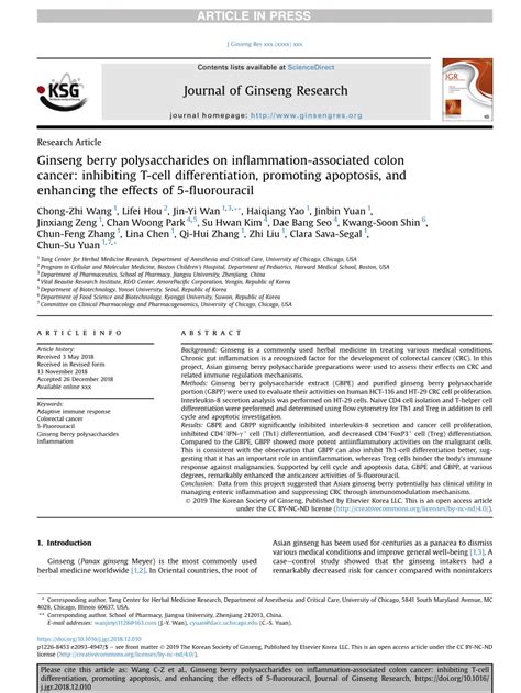 PDF Ginseng Berry Polysaccharides On Inflammation Associated Colon Cancer Inhibiting T Cell