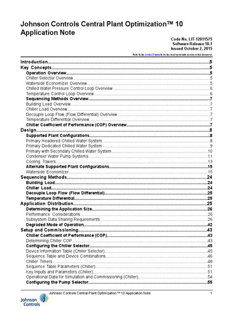 johnson controls central plant optimization 10 application note