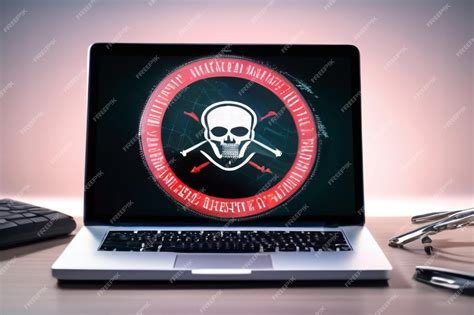 System Hacked Warning Alert On Notebook Laptop Cyber Attack On Computer Network Virus Premium