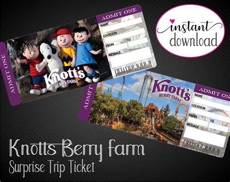 Printable Knotts Berry Farm Surprise Trip Tickets Vacation Ticket