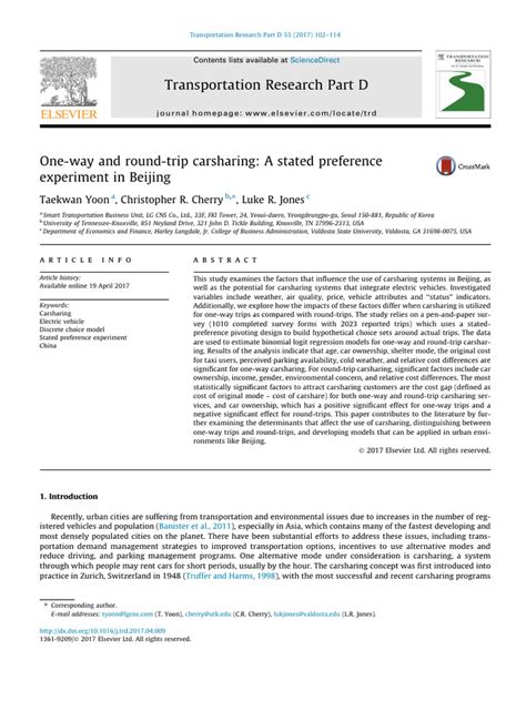 One Way And Round Trip Carsharing A Stated Preference Experiment In