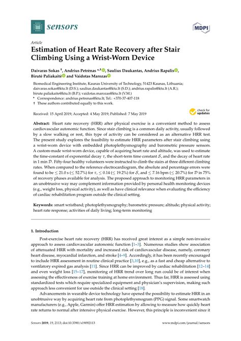 Pdf Estimation Of Heart Rate Recovery After Stair Climbing Using A Wrist Worn Device