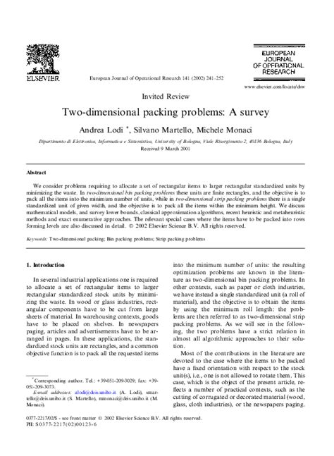 Pdf Invited Review Two Dimensional Packing Problems A Survey