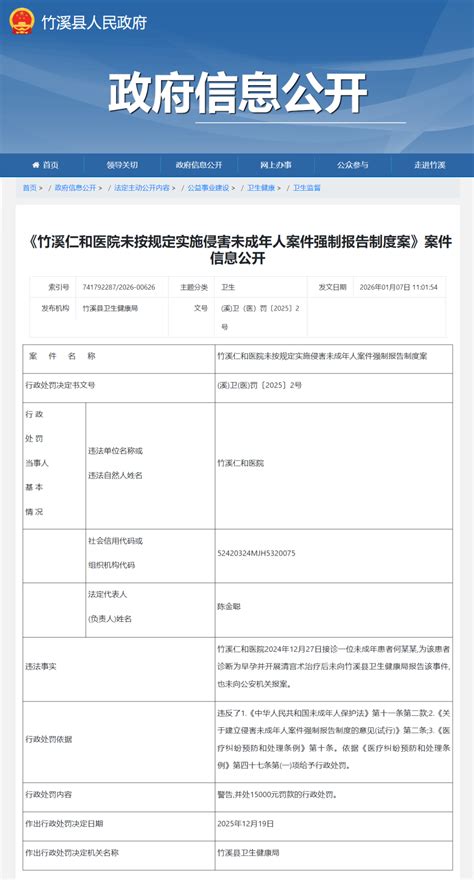 发现未成年人被侵害后未按规定报告 十堰竹溪一医院被罚15万凤凰网湖北凤凰网