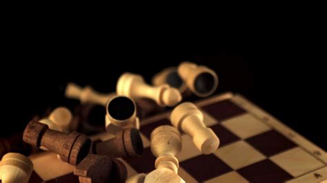 Super Slow Motion Chessboard With Pieces Takes Off And Falls Down On A