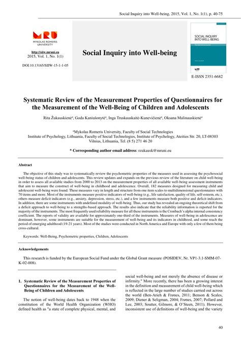 Pdf Systematic Review Of The Measurement Properties Of Questionnaires For The Measurement Of