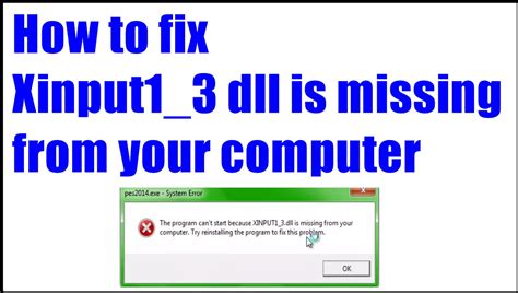 fix xinput1 3 dll is missing from your computer youtube