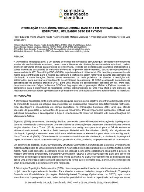 Otimização Topológica Tridimensional Baseada Em Confiabilidade