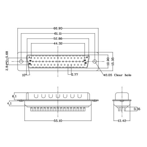 Panel Mounting 50 Pin D Sub Connector Socket Railwayscenics