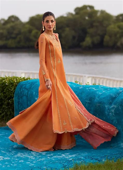 Farah Talib Aziz Mayna Festive Luxe Pret Anarkali Apricot Kalidaar