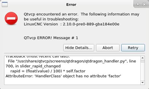 QtDragon GUI QTvcp ERROR Message LinuxCNC