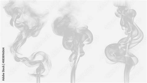 Three Delicate Wisps Of White Smoke Rising Isolate On Transparent Background Cutout Png Stock