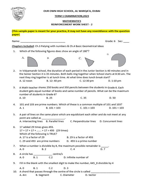 Gr 6 Math Term1 Reinforcement Ws 2 Pdf Circle Numbers