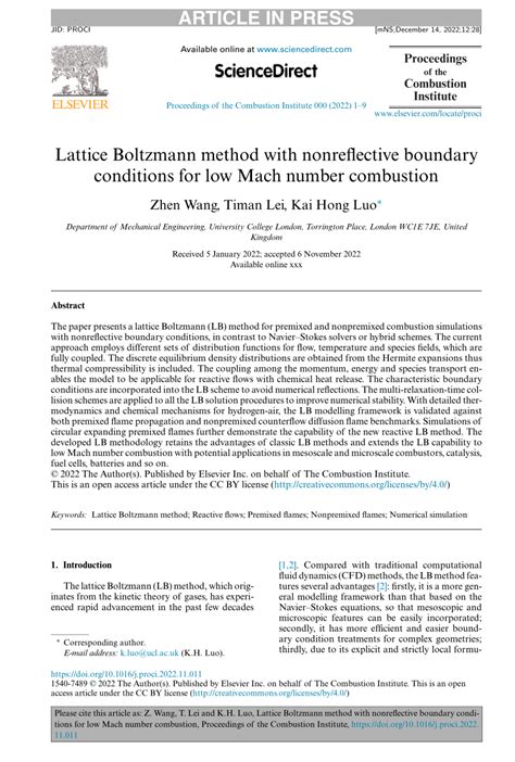 Pdf Lattice Boltzmann Method With Nonreflective Boundary Conditions For Low Mach Number Combustion