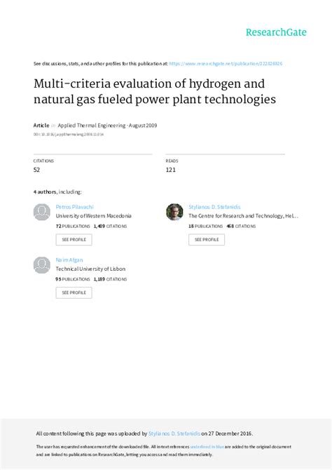 Pdf Multi Criteria Evaluation Of Hydrogen And Natural Gas Fuelled Power Plant Technologies