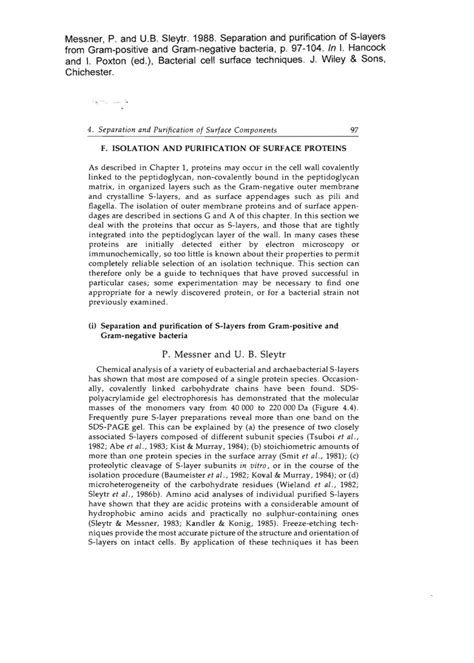 Pdf Separation And Purification Of S Layers From Gram Positive And