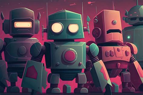 Premium Ai Image Group Of Humanoid Robots Standing In A Row Generative Ai