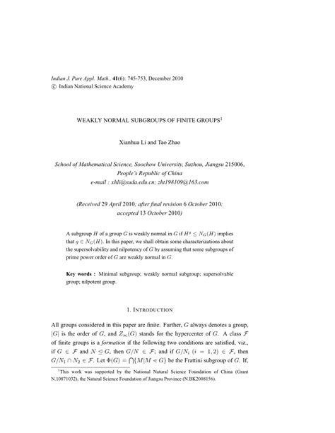 Pdf Weakly Normal Subgroups Of Finite Groups