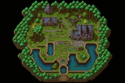 Premium AI Image Pixel Art Fantasy RPG Game Map Top View Background In Retro Style For 8 Bit