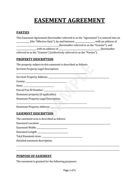 Easement Agreement Editable Land Access Contract Printable Property