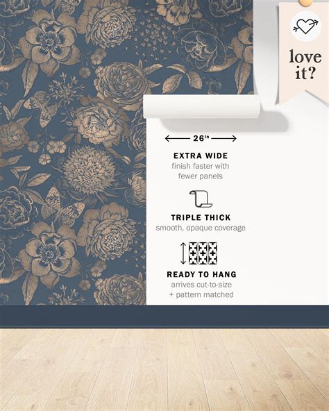 Navy Blue Vintage Floral Wallpaper Peel And Stick Prepasted