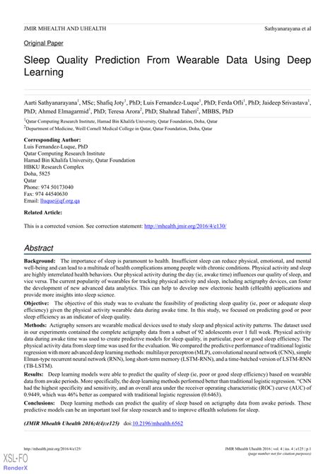 Pdf Correction Of Sleep Quality Prediction From Wearable Data Using Deep Learning