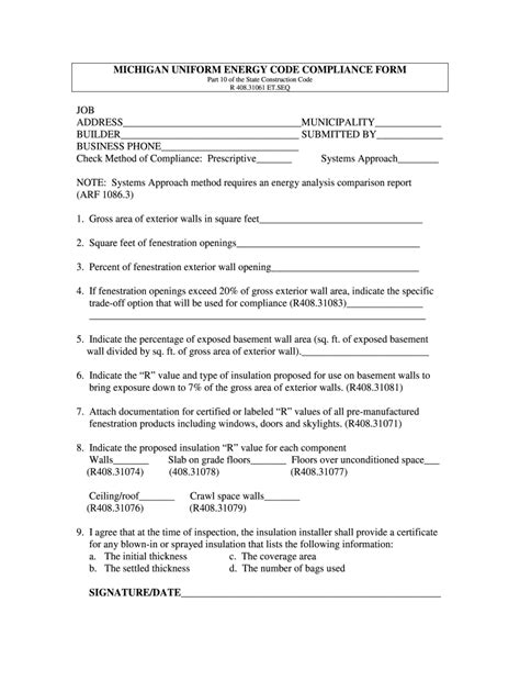 Mi Uniform Energy Code Compliance Form Fill Online Printable Fillable Blank Pdffiller