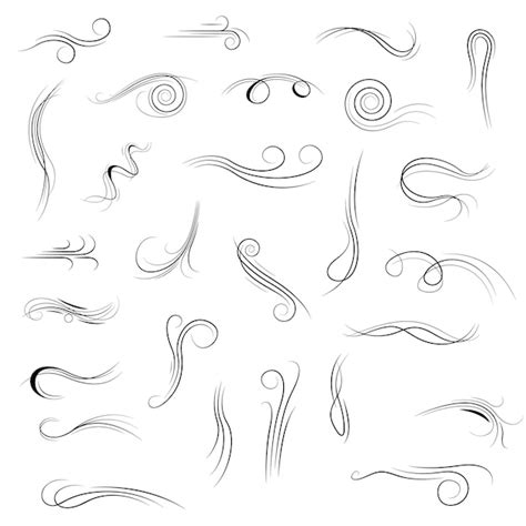 Premium Vector Big Set Black Collection Simple Line Winds Gust Squall Curl Doodle Outline