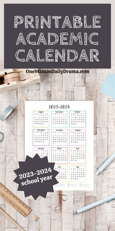 Printable Academic Calendar For 2023 2024 School Year